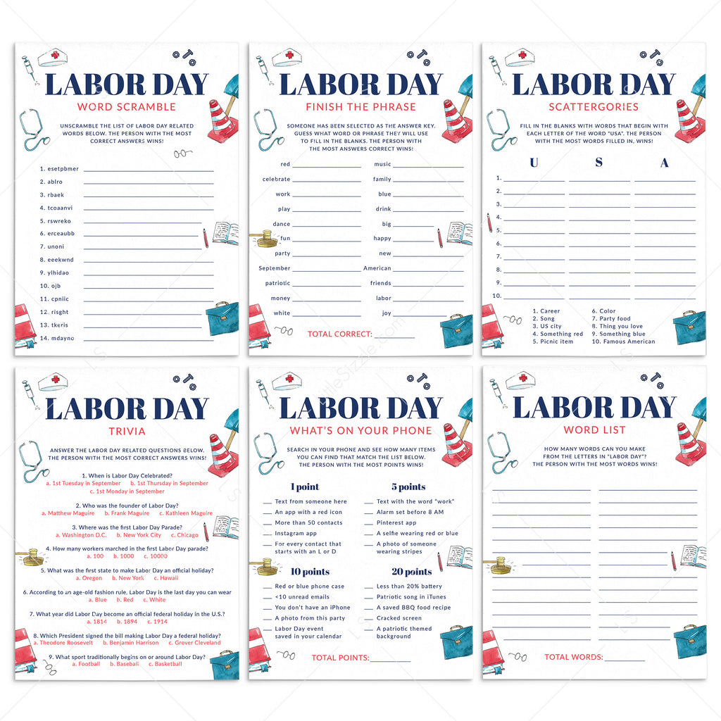 Printable US Labor Day Games for Family | USA Party Games – LittleSizzle