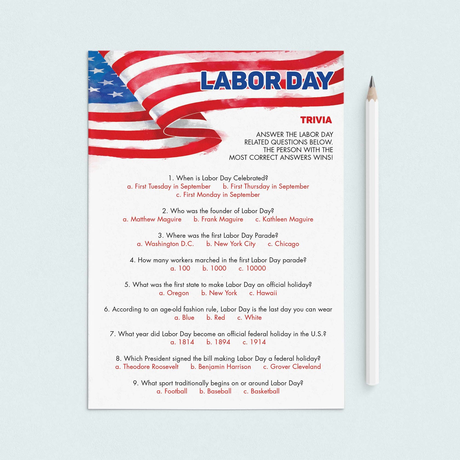 Labor Day Party Games Printable | Games and Activities for All Ages ...