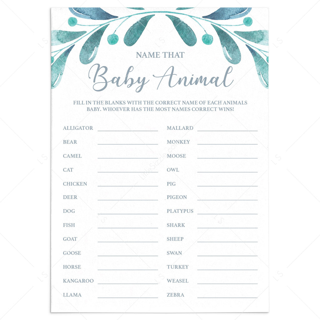 Leaf Baby Shower Games | Name The Baby Animal | Instant Download ...