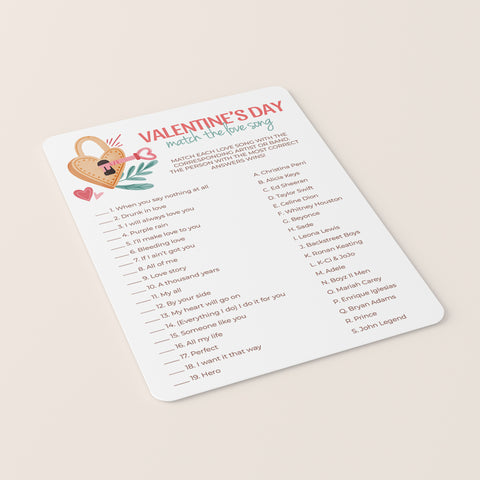 Valentine's Day Party Game | Match The Love Song Printable – LittleSizzle