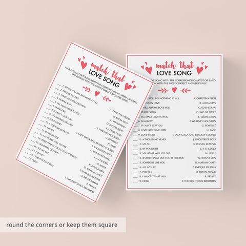 Printable & Virtual Match That Love Song Game | Instant Download ...