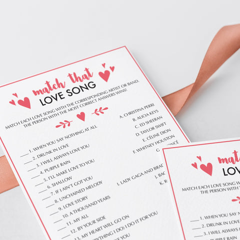 Printable & Virtual Match That Love Song Game | Instant Download ...