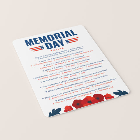 Printable Memorial Day Quiz with Answer Key | Instant Download ...