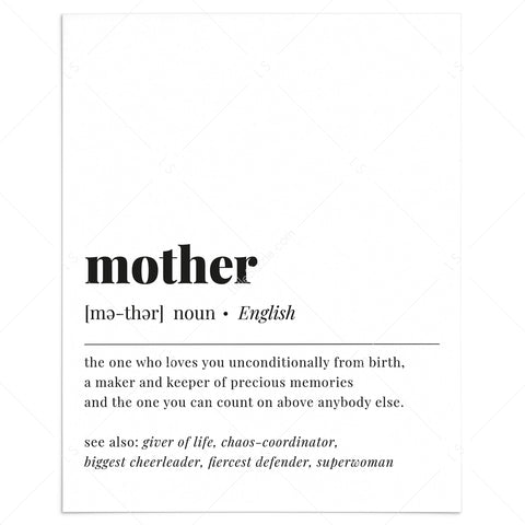 Mother Definition Print | Gift for Mother | Meaning of Mother ...