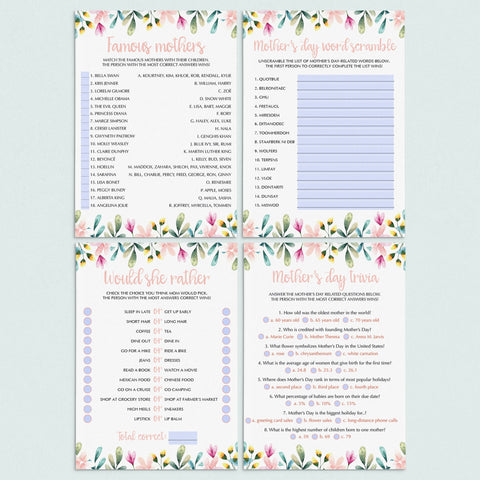 Mother's Day Party Games Virtual & Printable | Instant Download ...