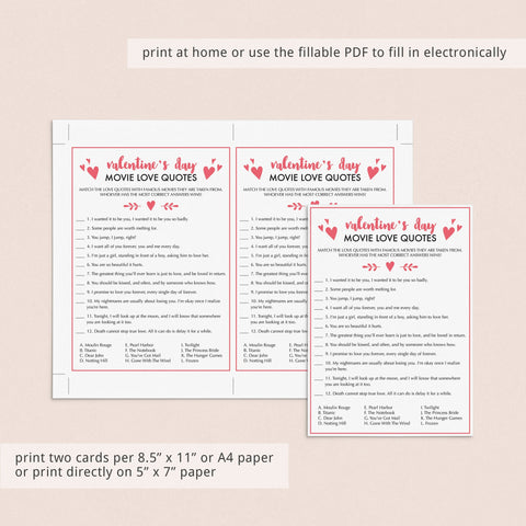 Valentine's Day Romantic Movie Quotes Game Instant Download | Virtual ...