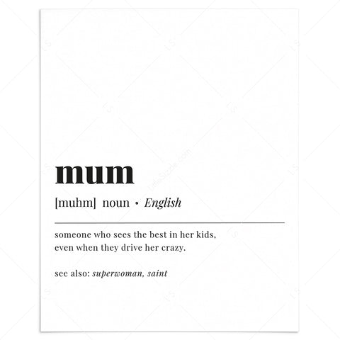 Mum Definition Print | Meaning Of Mum Dictionary Art Instant Download ...
