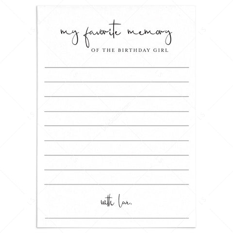 My Favorite Memory of the Birthday Girl Cards Printable – LittleSizzle