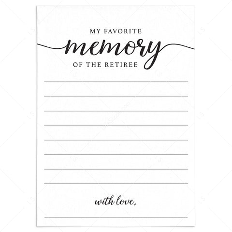 Retirement Favorite Memory Of The Retiree Cards Printable – LittleSizzle