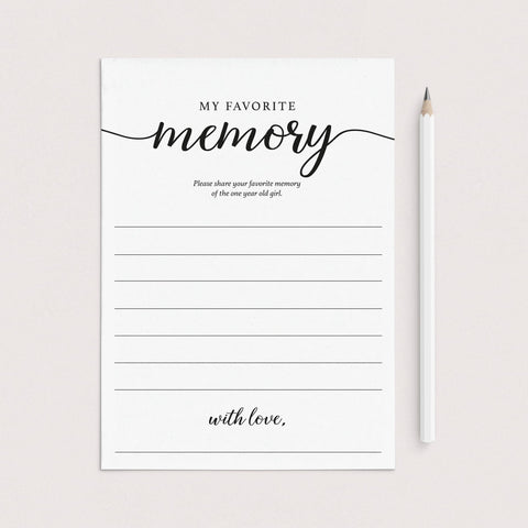 My Favorite Memory Of The One Year Old Girl Cards Printable | 1st ...