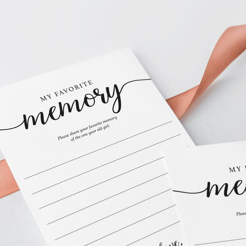 My Favorite Memory Of The One Year Old Girl Cards Printable | 1st ...