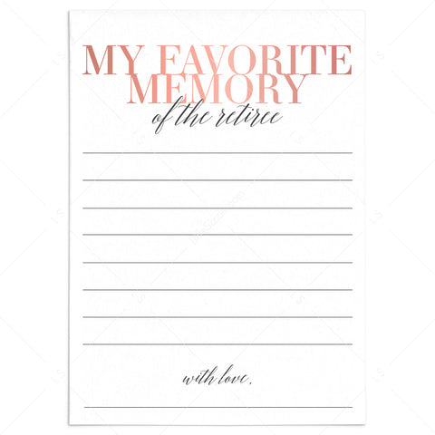 My Favorite Memory Of The Retiree Cards for Women Printable – LittleSizzle