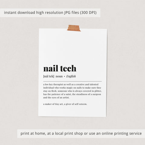 Nail Tech Definition Print | Gift for Nail Technician | Salon Wall Art ...