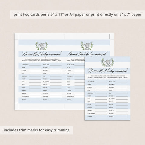 Elephant baby Shower game Name That Baby Animal printable | Instant ...