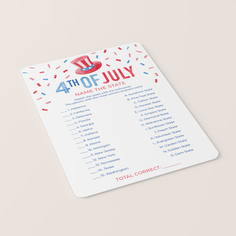 US States Quiz with Answer Key Printable | 4th of July Party Games ...