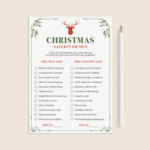 Christmas Naughty or Nice Game Printable | Instant Download – LittleSizzle