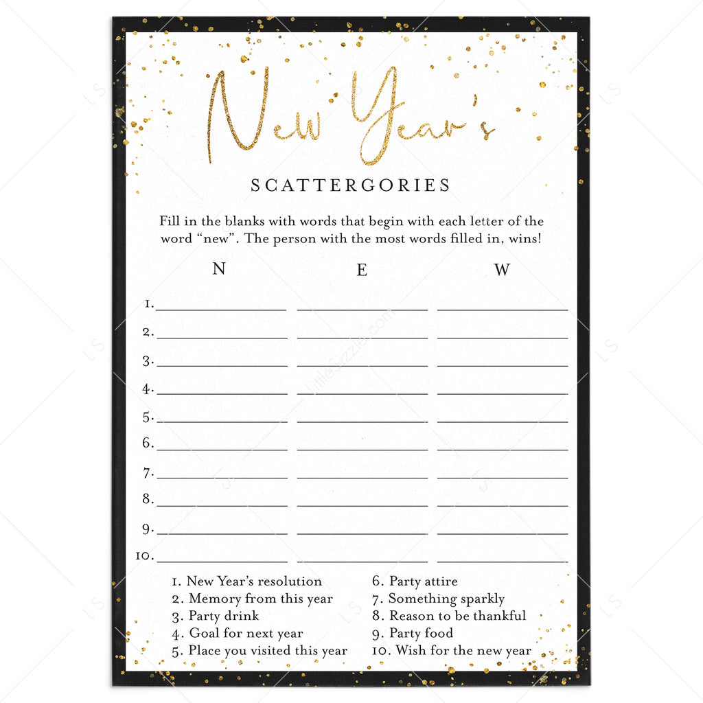New Year's Scattergories Game Printable | Instant Download – LittleSizzle