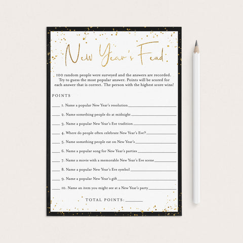 Family Feud Game for New Year's Party Printable | Answers Included ...