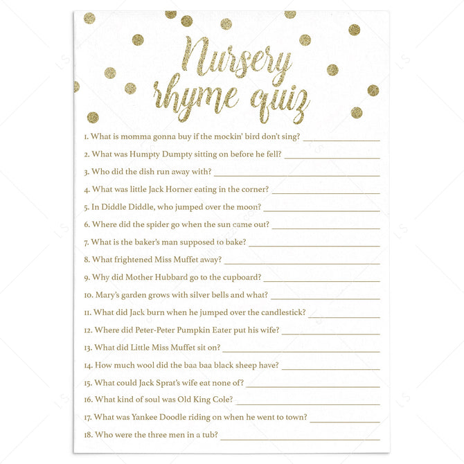 Printable baby shower Nursery Rhyme Quiz games | Instant download ...