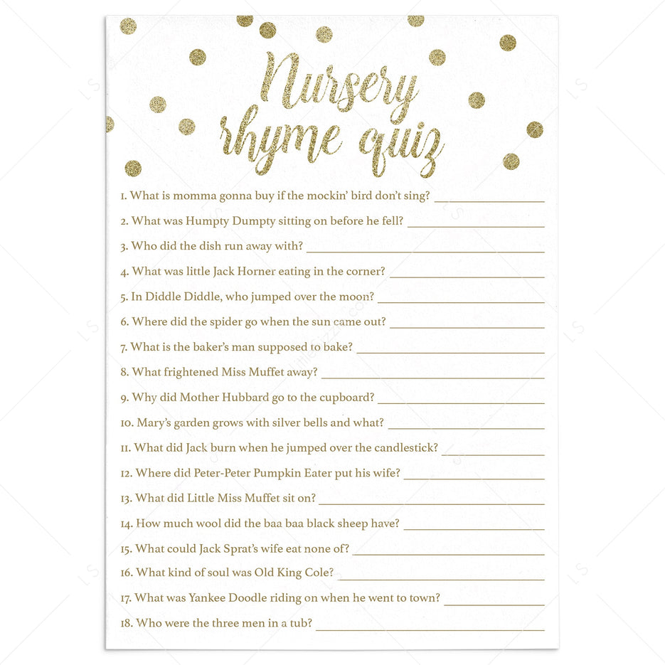 Printable baby shower Nursery Rhyme Quiz games | Instant download ...