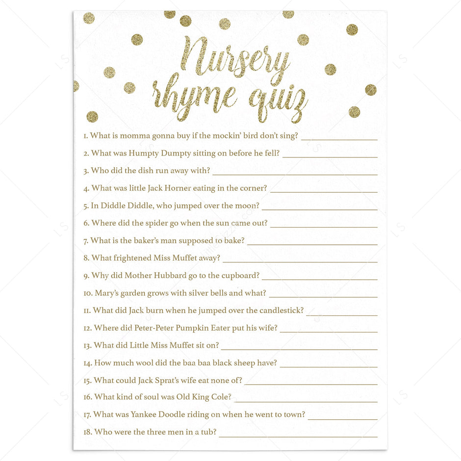 Printable baby shower Nursery Rhyme Quiz games | Instant download ...