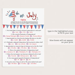 American Trivia Game for Fourth of July Party | Printable & Virtual ...