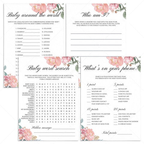 Fun Baby Shower Games Pack | Pink Flowers | Printable – LittleSizzle