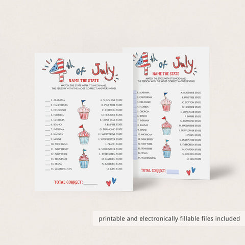 Patriotic Game Printable | Name The State | 4th of July Games ...