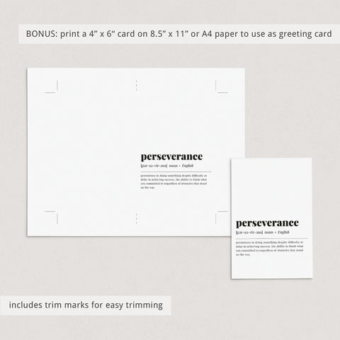 Perseverance Definition Print | Entrepreneur Gifts | Motivational Words ...