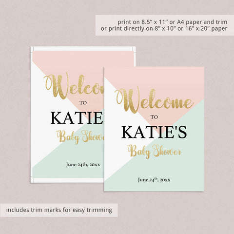 Pink Mint and Gold baby shower decor pack | Printable baby shower signs ...