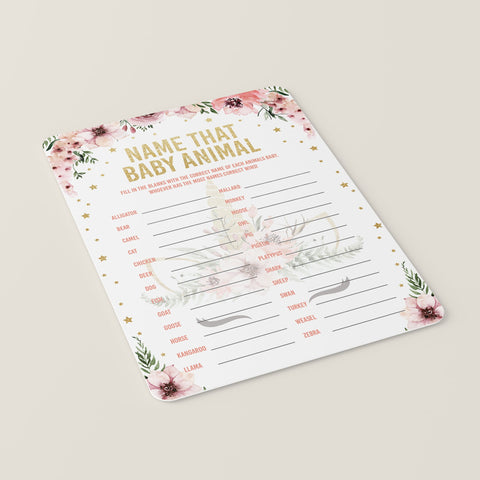Pink and Gold baby shower game Name That Baby Animal | Instant download ...