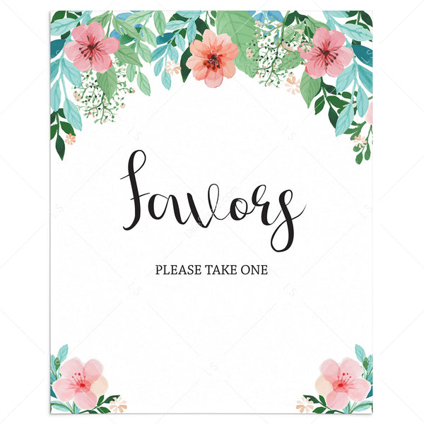Printable Favors sign with watercolor flowers | Instant download ...