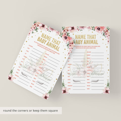 Pink and Gold baby shower game Name That Baby Animal | Instant download ...