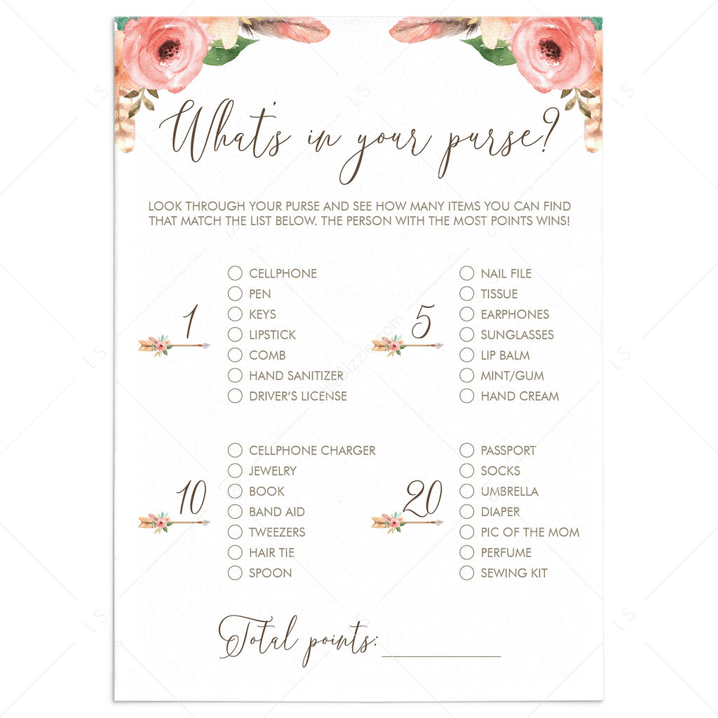Whats In Your Purse baby shower game printable | Instant download ...
