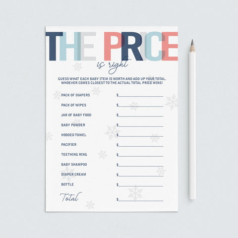 Printable winter baby shower game The Price is Right | Instant download ...