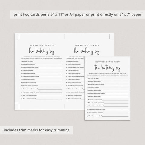 How Well Do You Know The Birthday Boy Printable | Adult Birthday Games ...