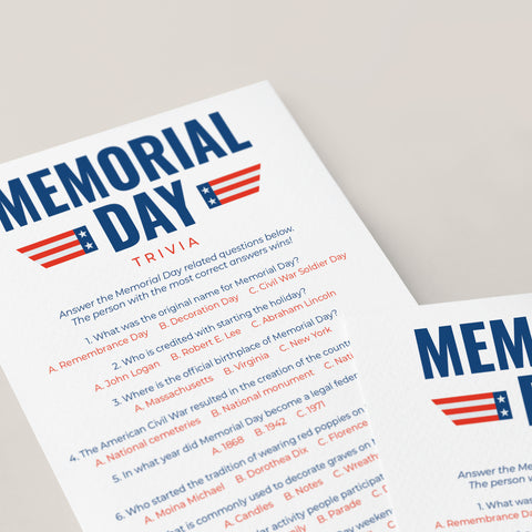 Printable Memorial Day Quiz with Answer Key | Instant Download ...