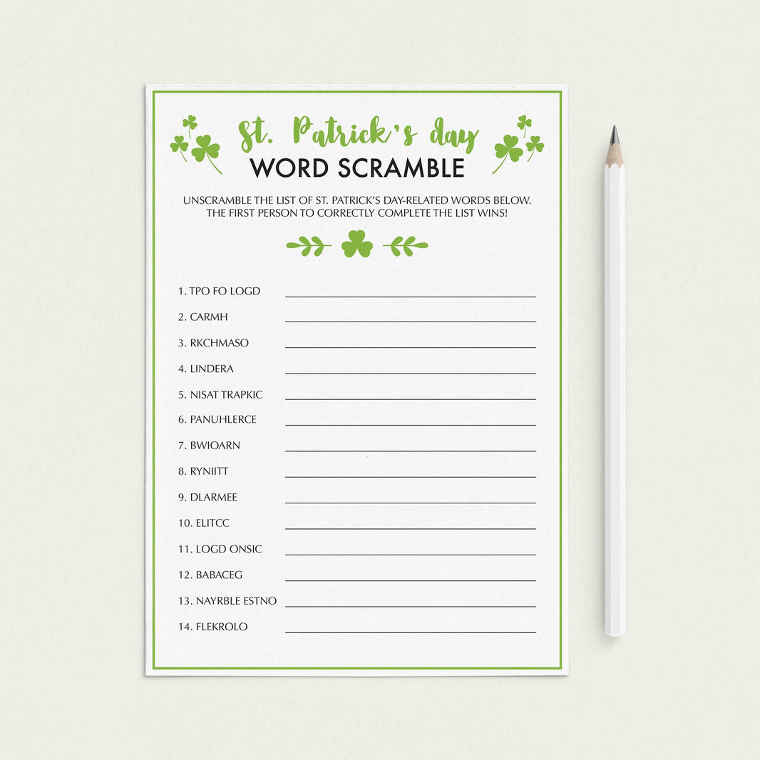 St Patrick's Day Word Scramble Games Printable | Answers Included ...