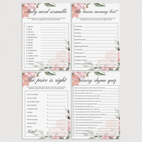 Whimsical Flowers Baby Shower Games Package | Instant download ...