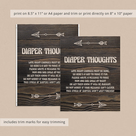 Printable dark wood Diaper Thoughts sign | Fun baby shower games ...