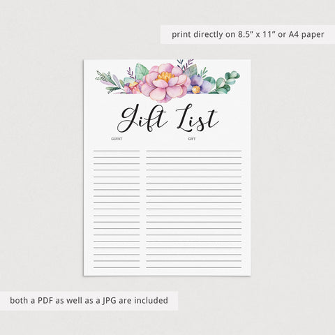 Printable Thank You cards, Favor Tag and Gift List with Purple Flowers ...