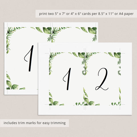 Printable Greenery Table Number Cards | Instant download – LittleSizzle