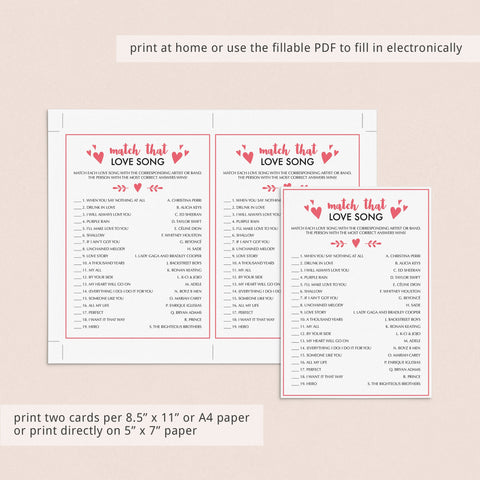 Printable & Virtual Match That Love Song Game | Instant Download ...