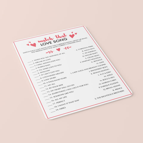 Printable & Virtual Match That Love Song Game | Instant Download ...