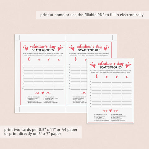 Printable and Virtual Valentine's Day Party Game Scattergories ...