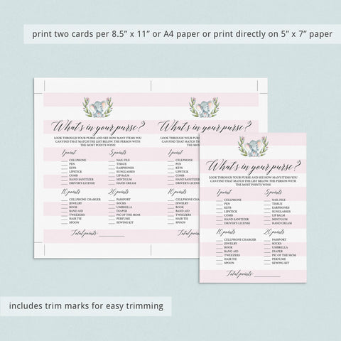 Girl baby shower What's In Your Purse game printable | Instant download ...