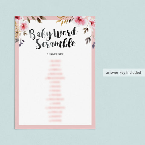 Scrambled Words Game for girl baby shower with Blush Flowers – LittleSizzle