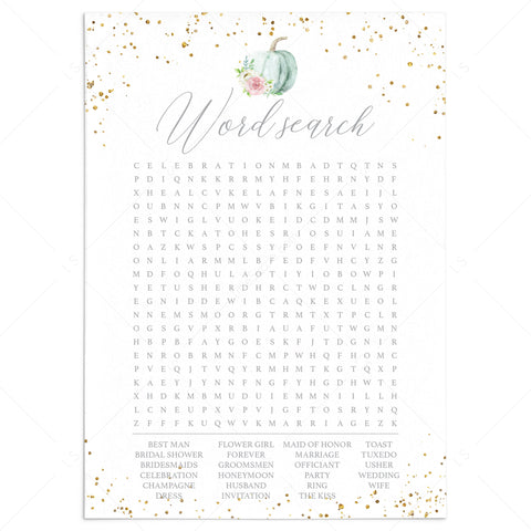 Fall Wedding Shower Word Search Game with Answer Key | Printable ...