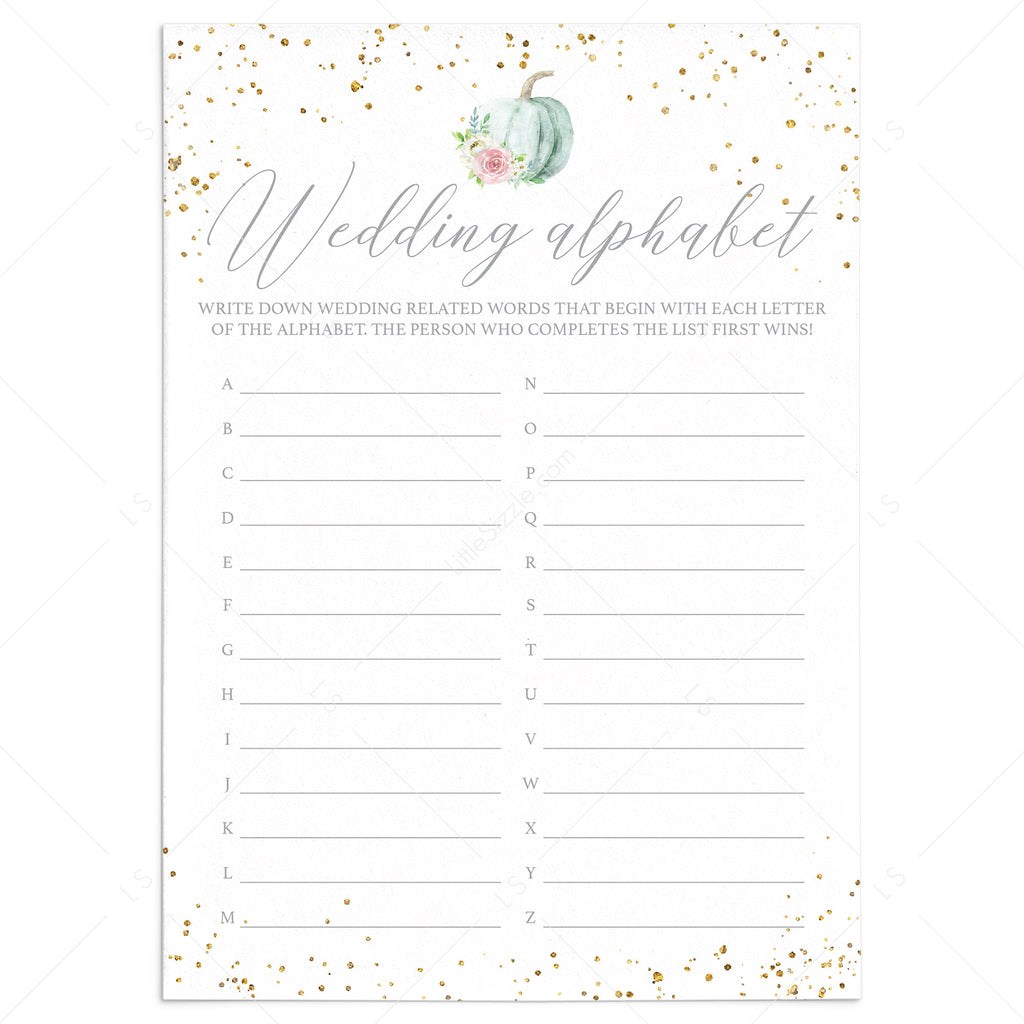 Fall Wedding Alphabet Game with Watercolor Pumpkin | Instant Download ...