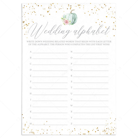 Fall Wedding Alphabet Game with Watercolor Pumpkin | Instant Download ...